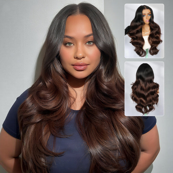 Zlike 7x5 Glueless Lace Closure Chestnut Brown Ombre Layered Cut Wigs