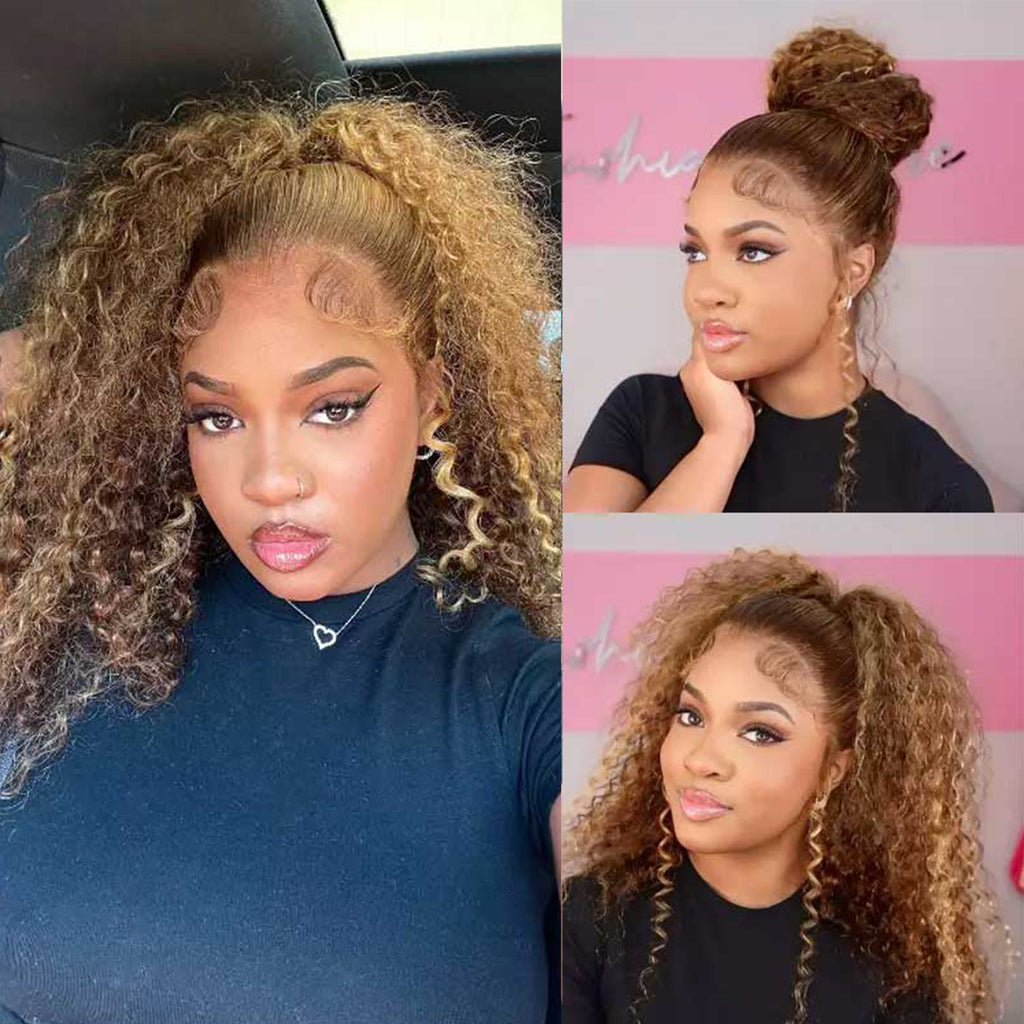Water Wave Invisi-Band 360 Lace Frontal Wigs Highlight Honey Blonde Gl