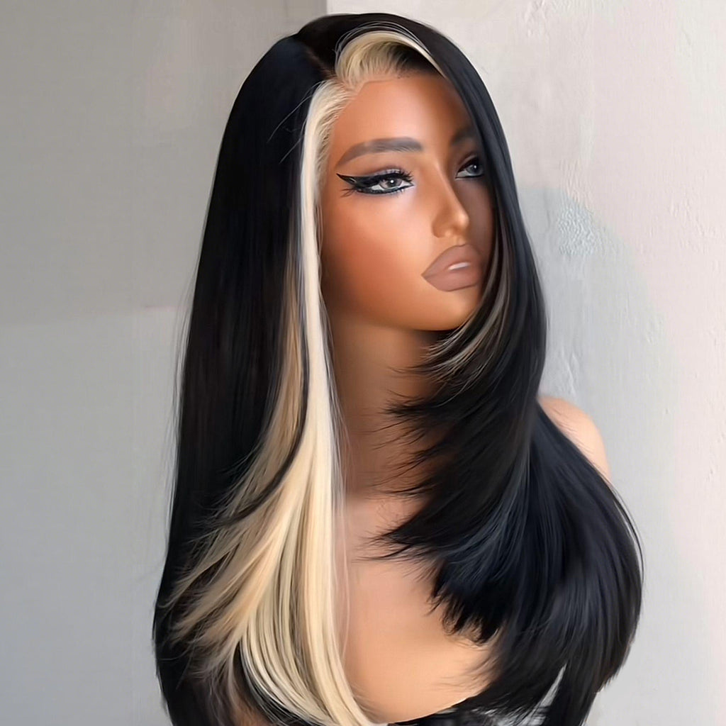 Zlike Layered Cut 613 Highlight Blonde Skunk Stripe Lace Front Wigs Pr