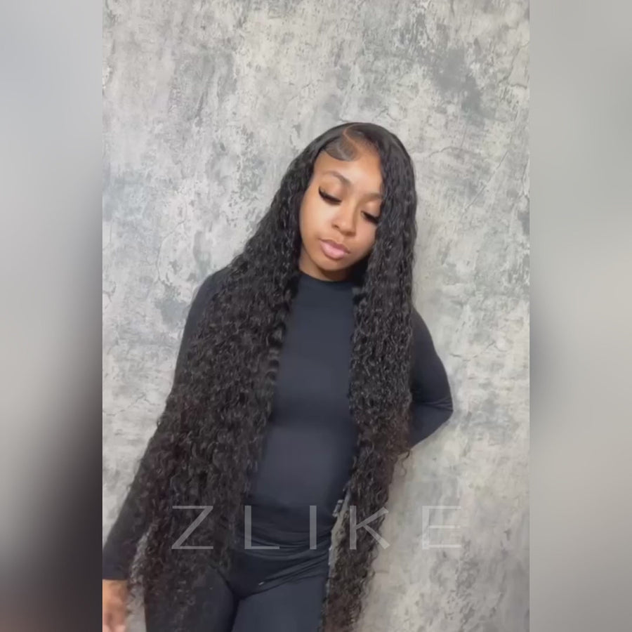300% Density Luxury Custom Wigs Water Wave Transparent Lace Wig Virgin